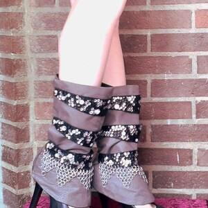 SALE Steampunk Spats Chainmail, Sequin Straps, Silver Buttons Side ...