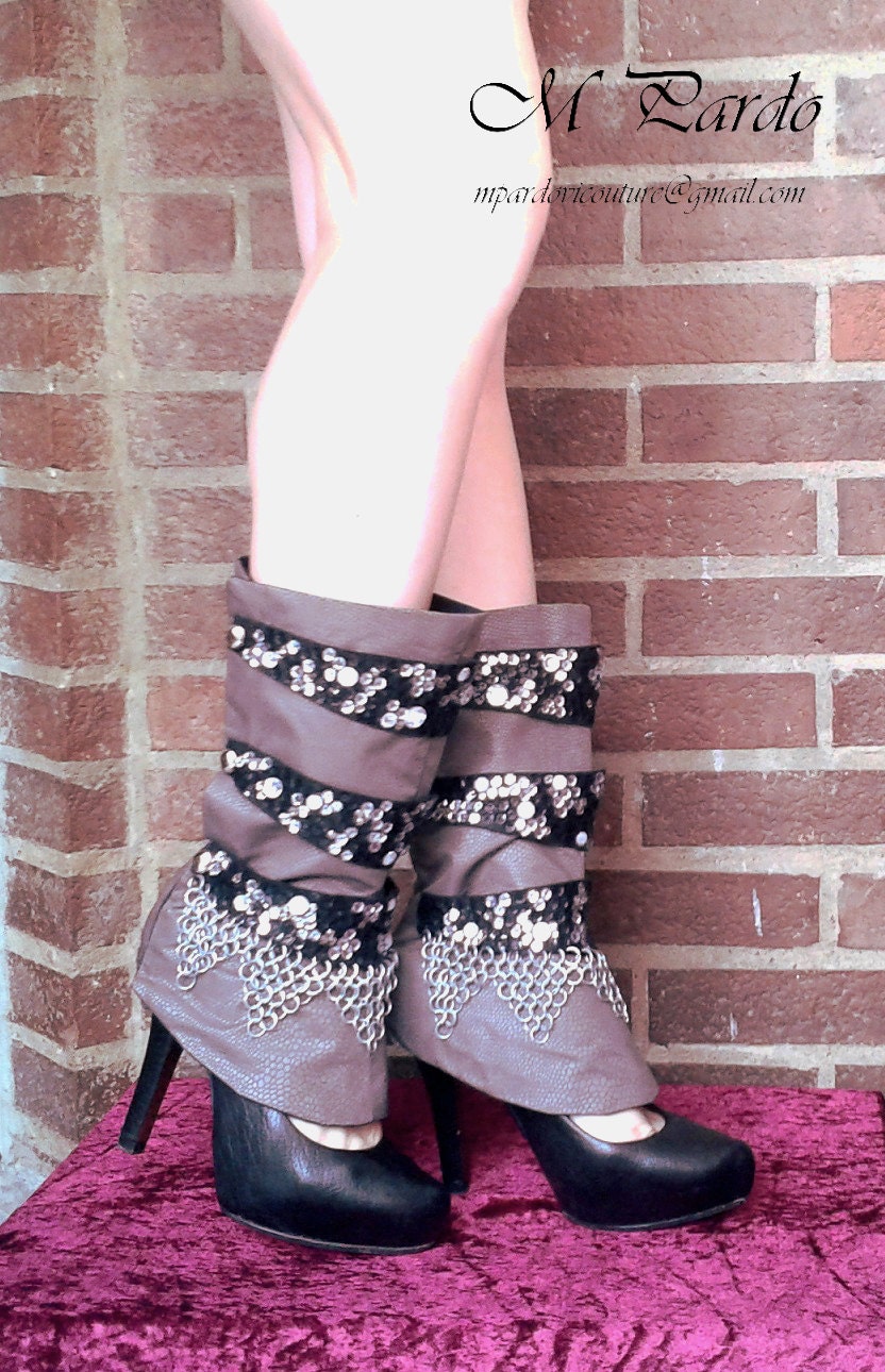 SALE Steampunk Spats Chainmail Sequin Straps Silver - Etsy