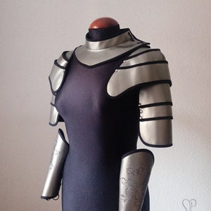 Shoulder Piece JOAN With Bracers - Silver Faux Leather Shoulder Armor ...