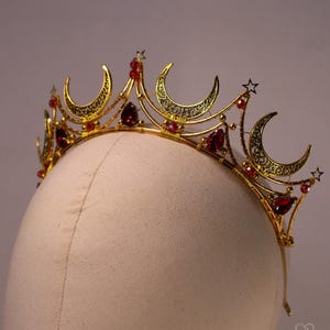 Fantasy Tiara MONA Customizable - Gold Moons & Stars, Teal/red/black ...