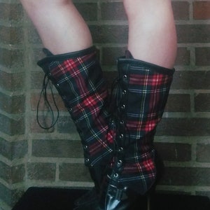 Steampunk Spats Black Red Tartan, Faux Leather Gothic Steampunk Spats ...
