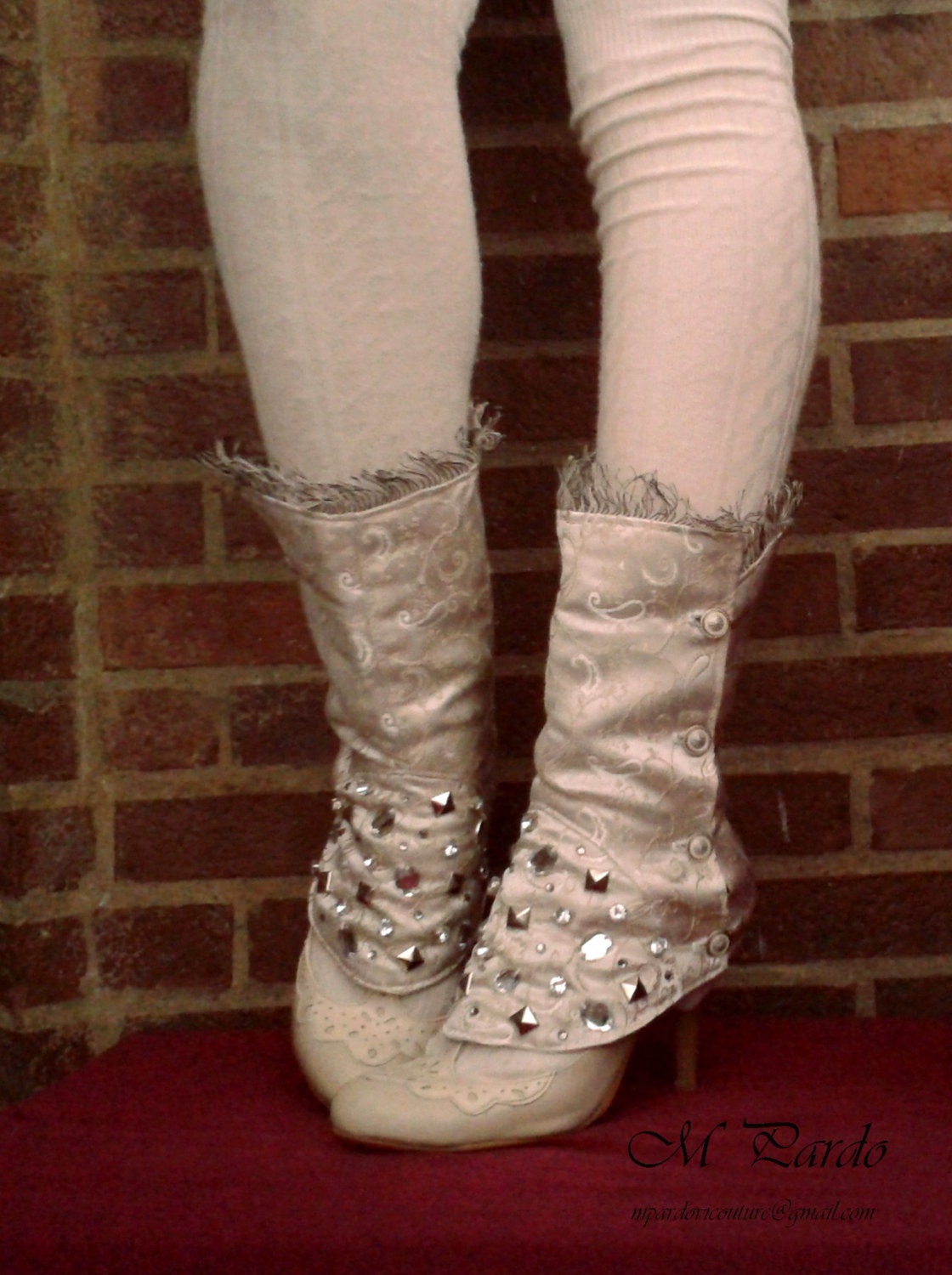 SALE Steampunk Spats Ivory Jacquard, Studs, Silver Buttons Side Closure ...