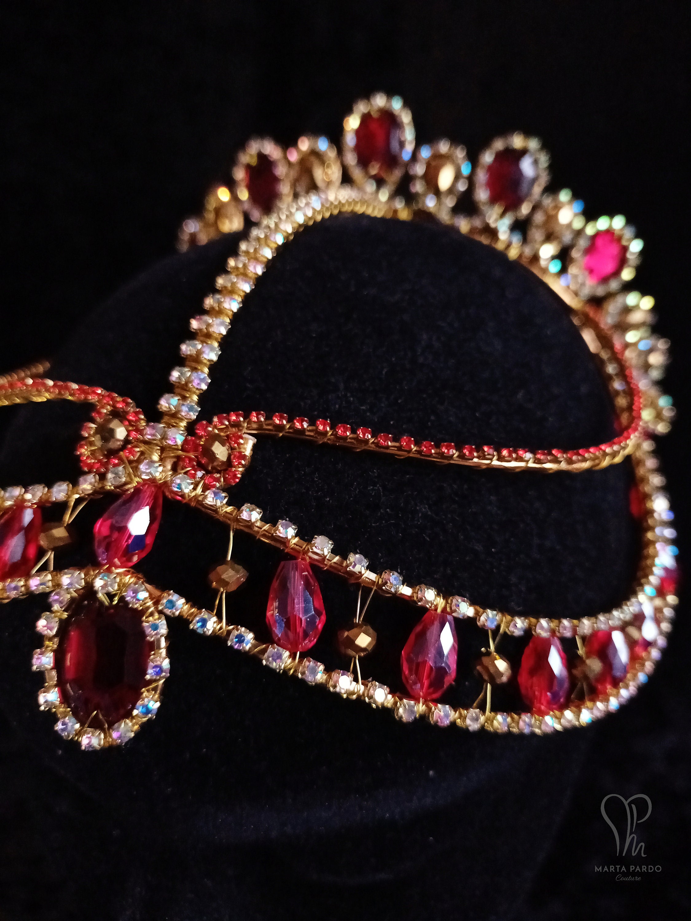 Ballet Tiara LEYRE -gold Wires, Red Rhinestones, Crystal Chain - Nikiya ...