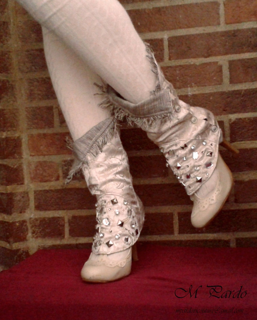SALE Steampunk Spats - Ivory Jacquard, Studs, Silver Buttons Side ...