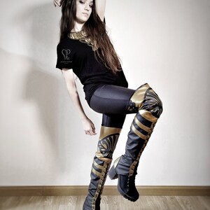 Spats Black Gold Pleather Thigh High Spats Ancient Egypt Greaves ...