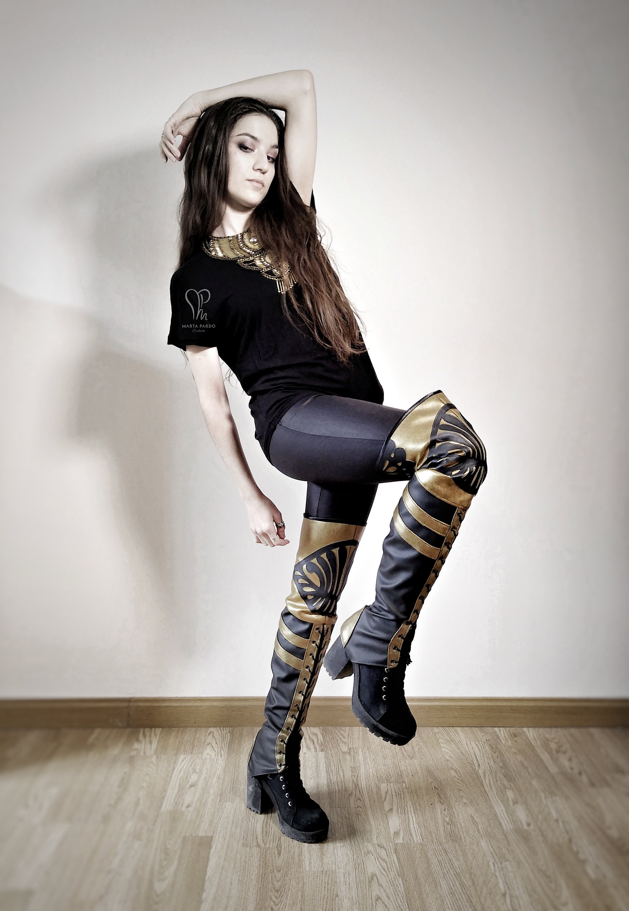 Spats Black Gold Pleather Thigh High Spats Ancient Egypt | Etsy