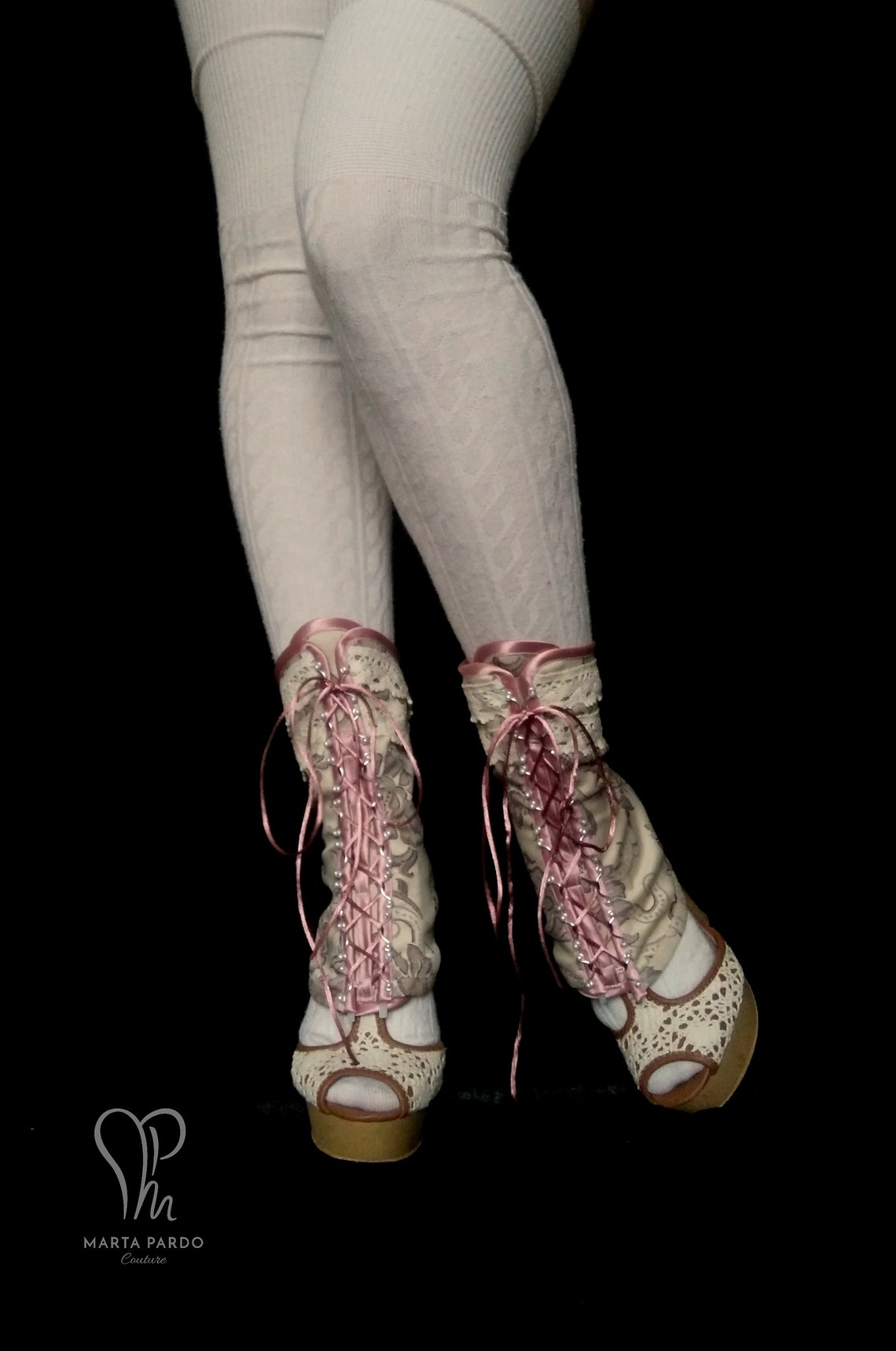 Steampunk spats beige purple brocade pink accents bobbin | Etsy