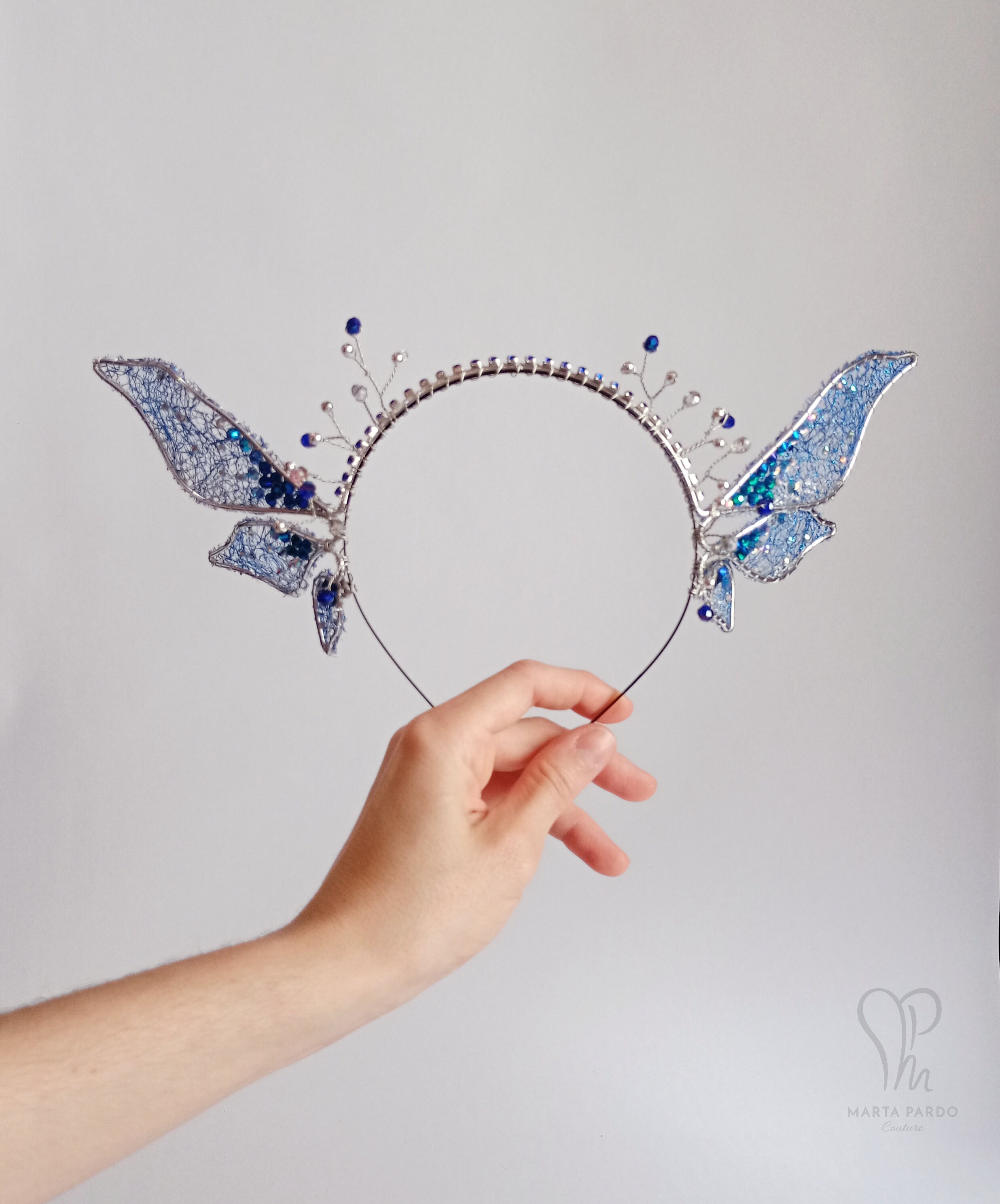 Fairy Wings EVA Tiara silver Wire, Blue Glitter Net, Iridescent ...