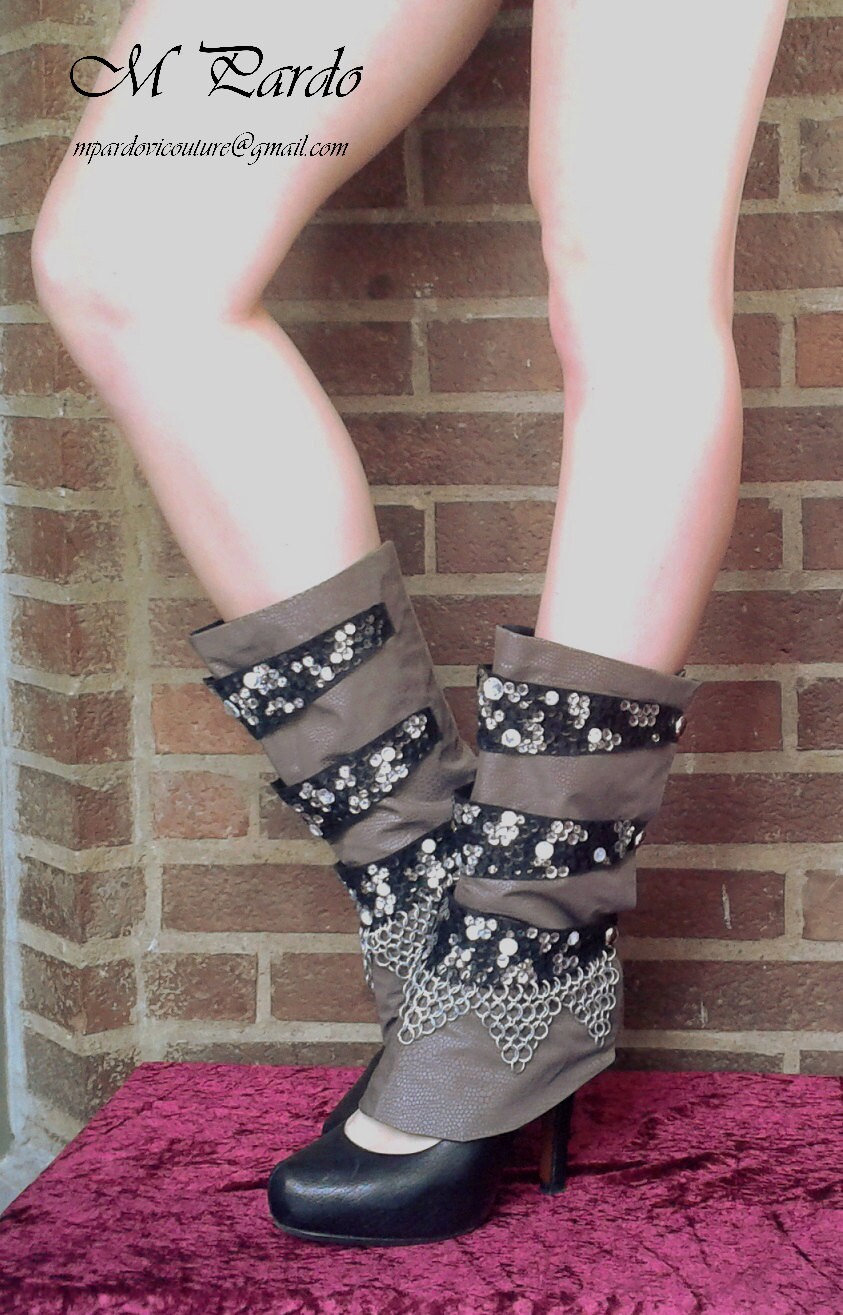 SALE Steampunk Spats Chainmail Sequin Straps Silver - Etsy