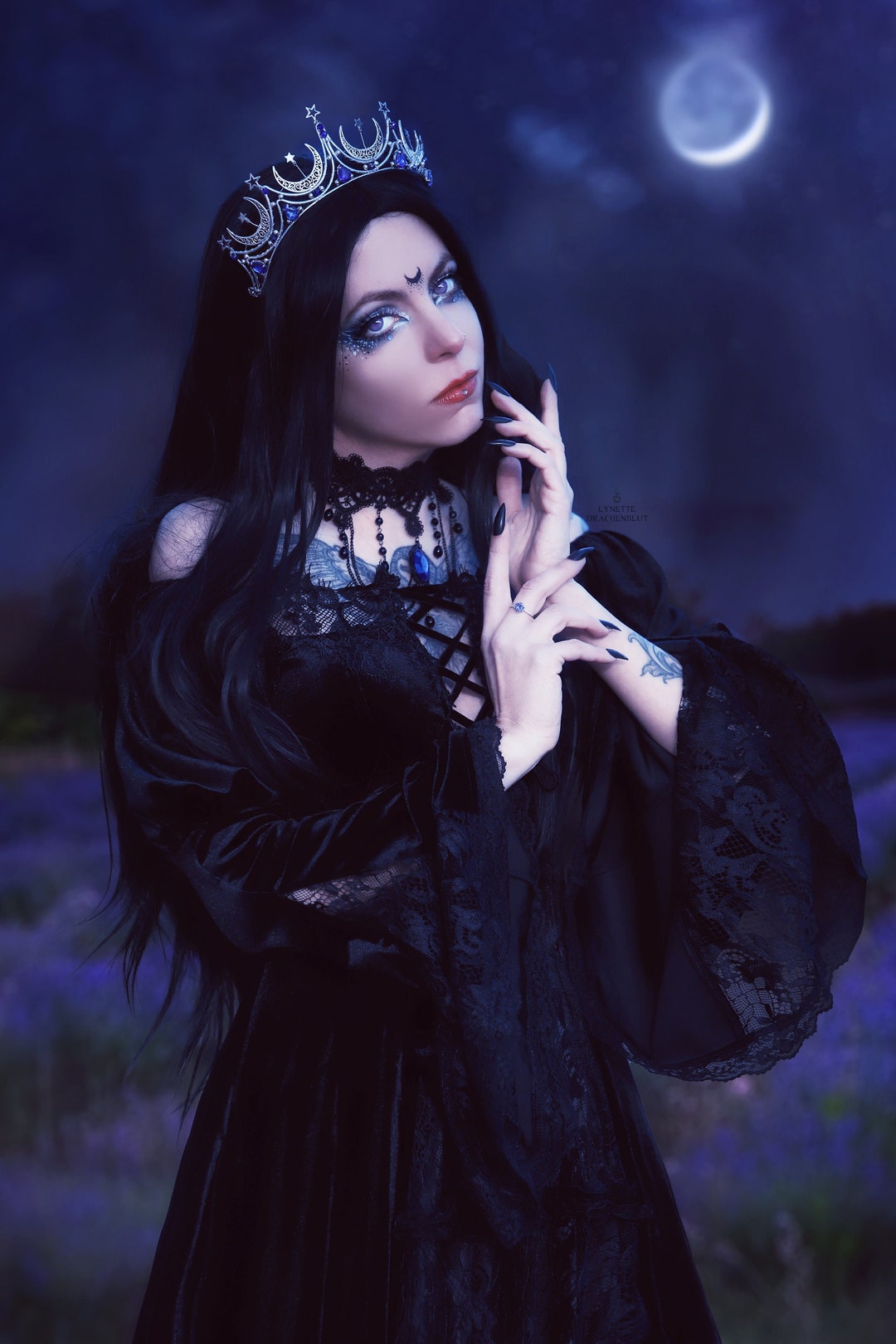 Fantasy Tiara MONA - Silver Moons and Stars, Royal Blue Crystals -moon ...