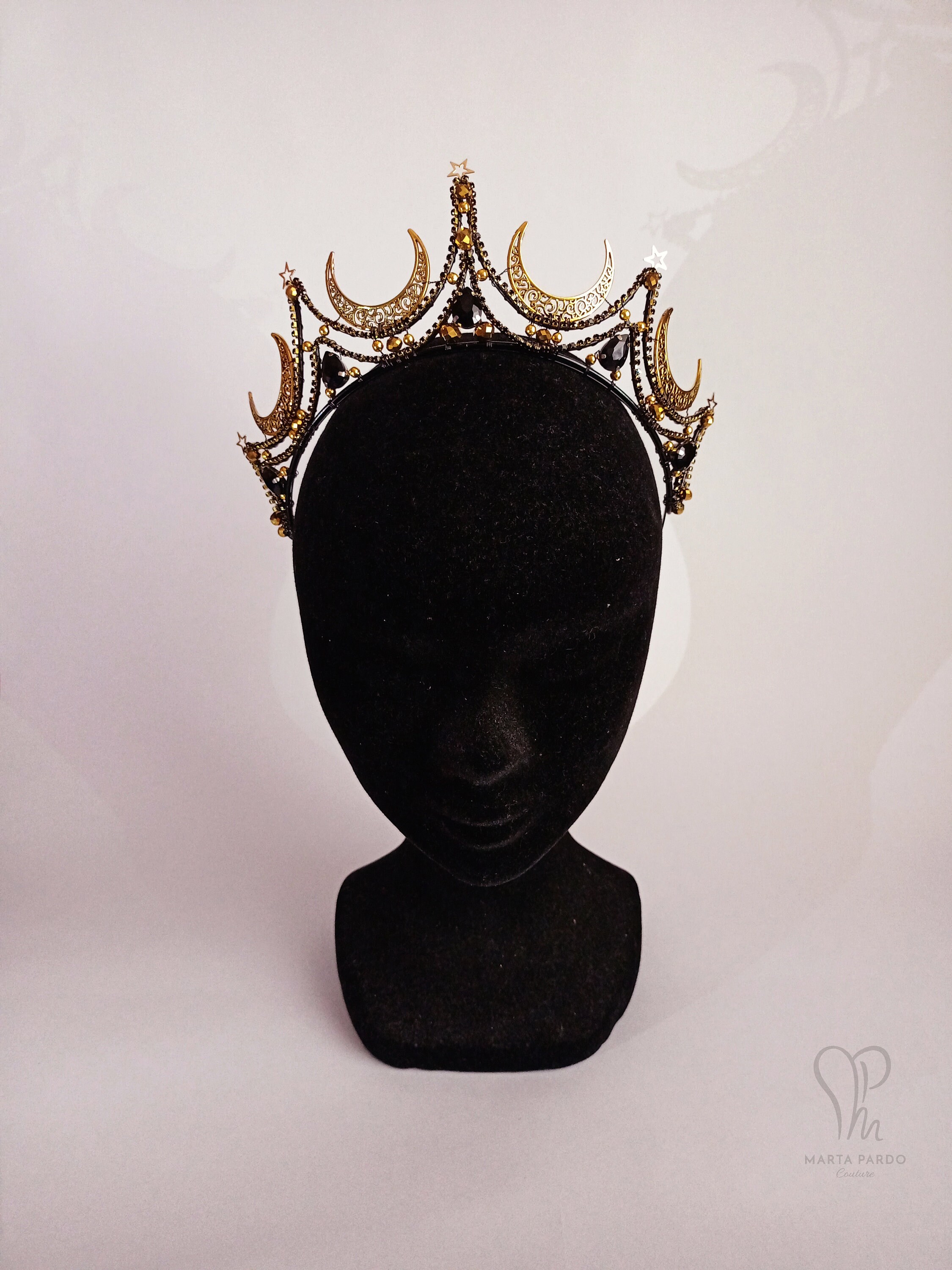 Fantasy Tiara MONA Gold Moons and Stars Black Crystals - Etsy