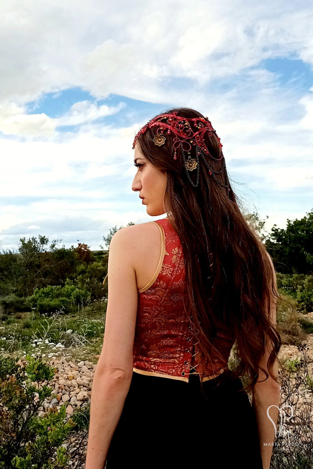 Elven Circlet Ooak - Red & Antique Gold - Fairy Circlet, Medieval ...