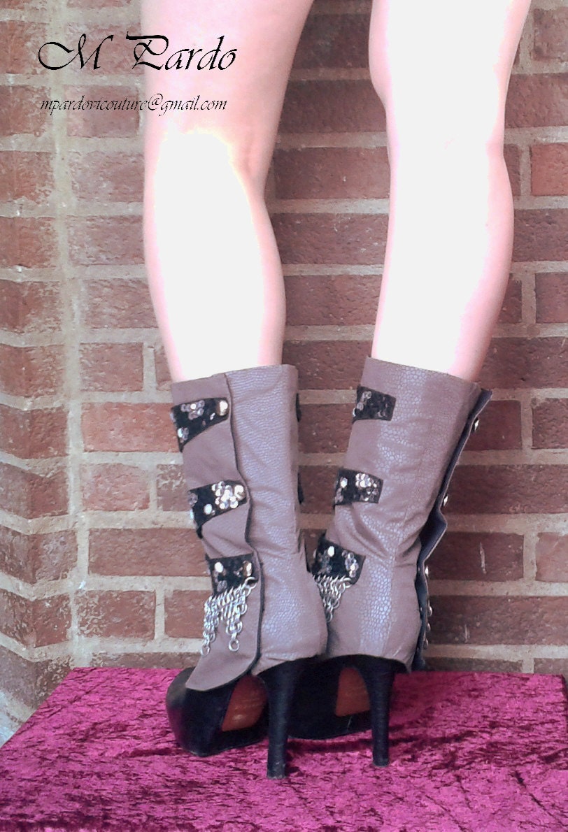 SALE Steampunk Spats Chainmail Sequin Straps Silver - Etsy