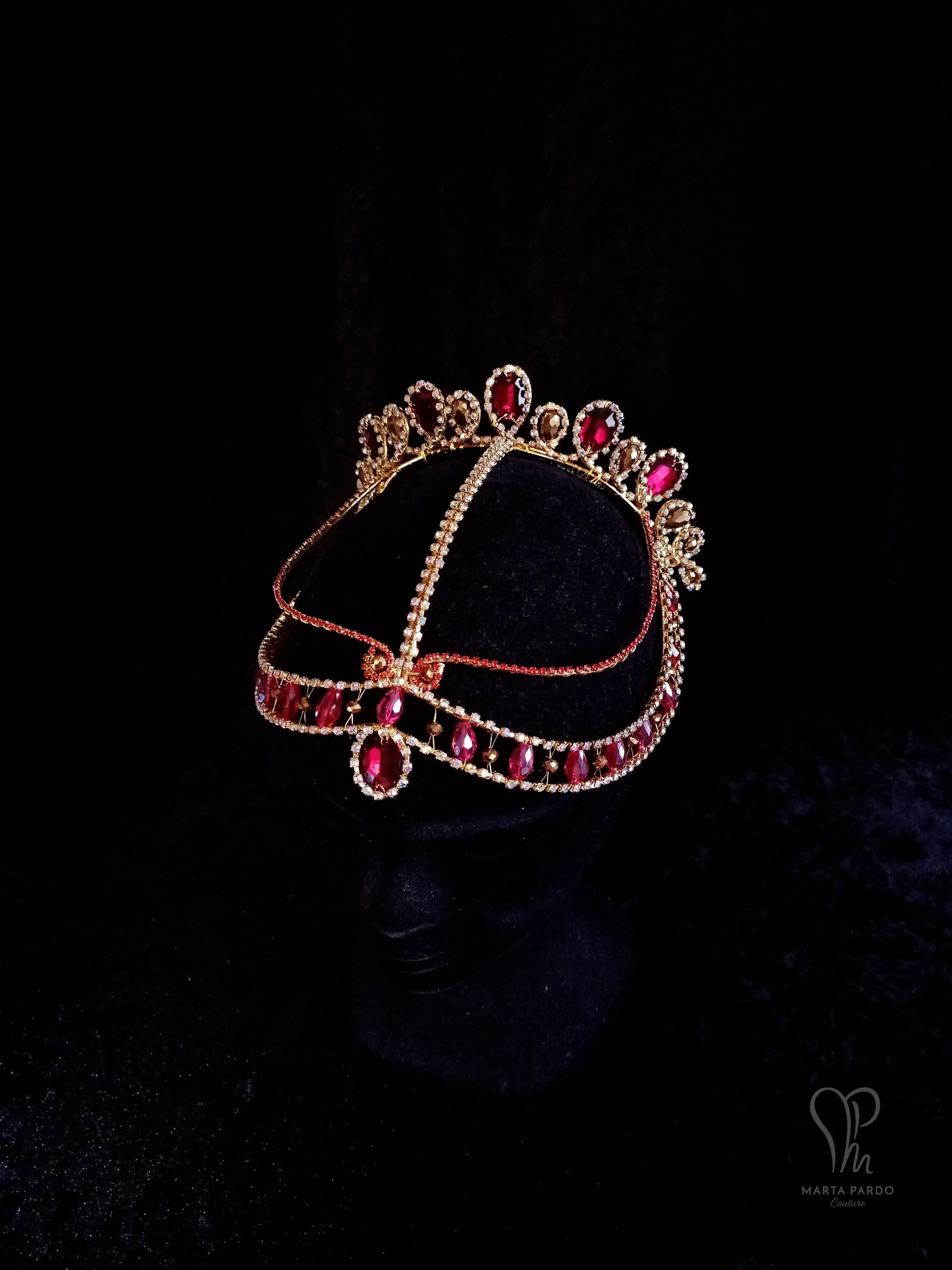 Ballet Tiara LEYRE -gold Wires, Red Rhinestones, Crystal Chain - Nikiya ...