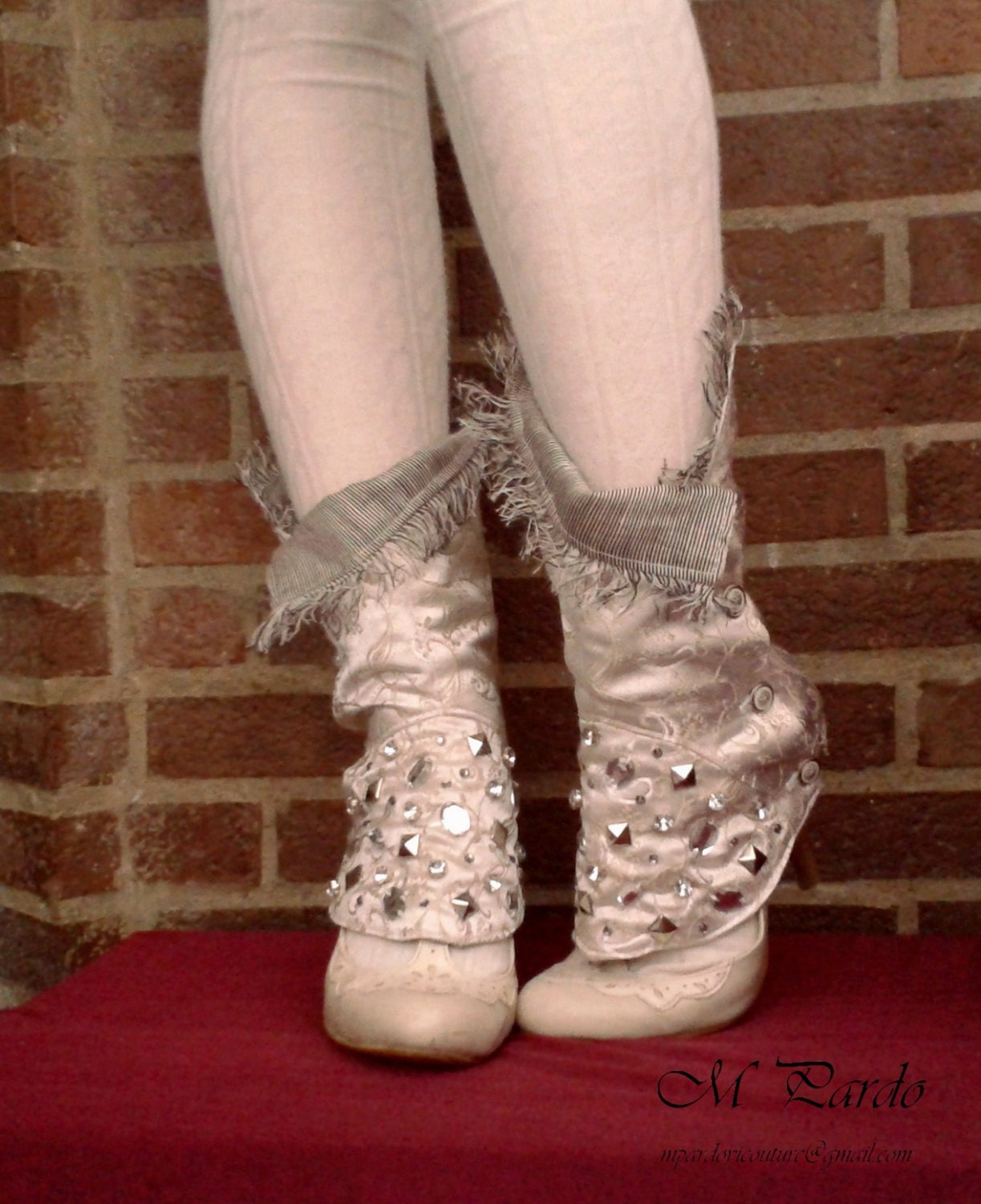 SALE Steampunk Spats Ivory Jacquard Studs Silver Buttons - Etsy