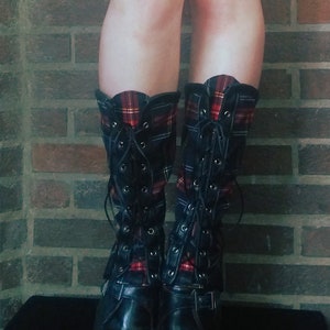 Steampunk Spats Black Red Tartan, Faux Leather Gothic Steampunk Spats ...