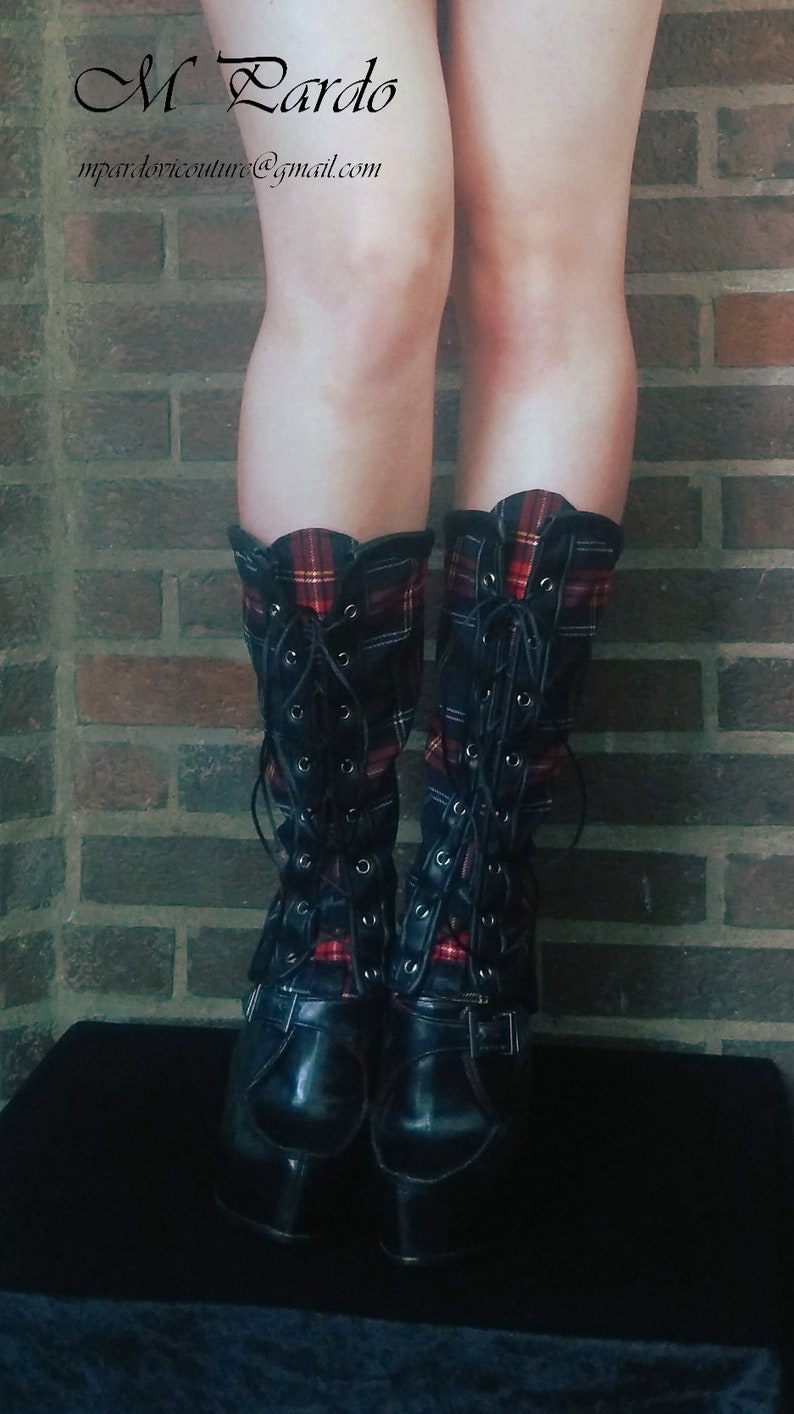 Steampunk Spats Black Red Tartan, Faux Leather Gothic Steampunk Spats ...