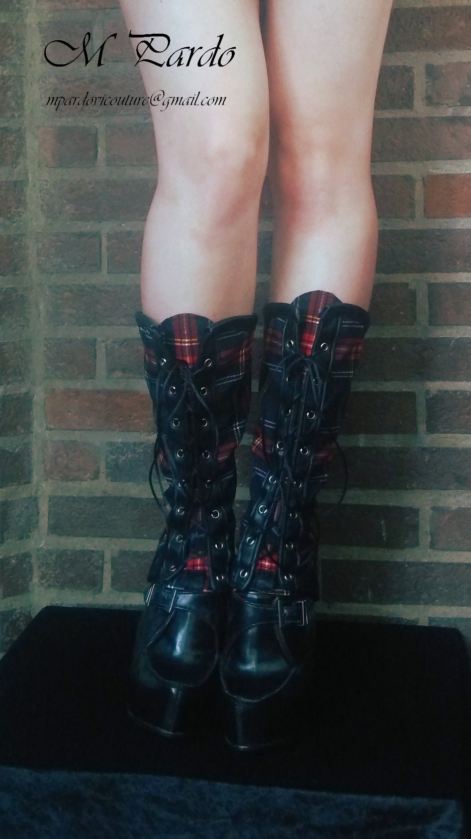 Steampunk Spats Black Red Tartan, Faux Leather Gothic Steampunk Spats ...