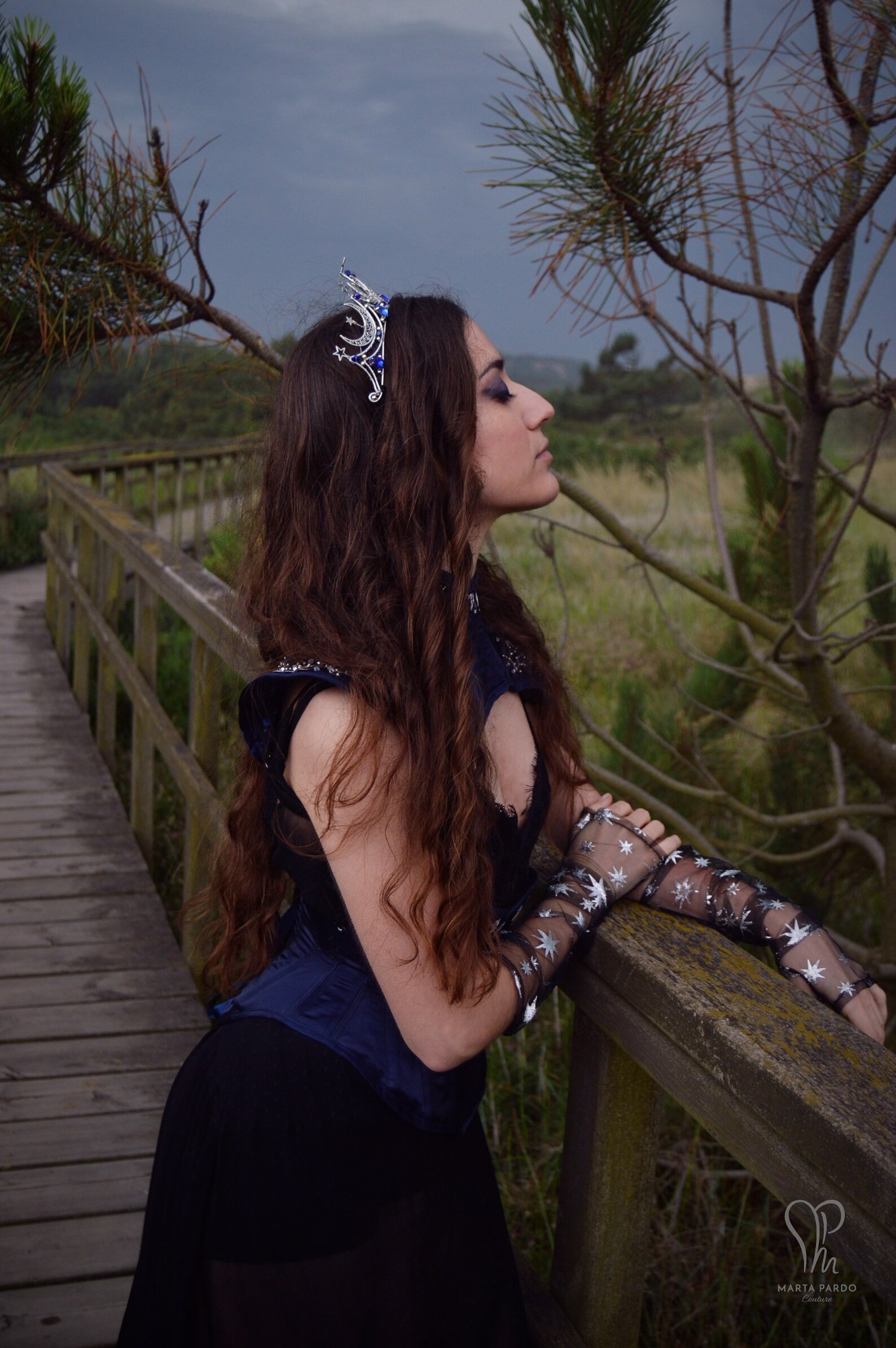 Fantasy Tiara MONA - Silver Moons and Stars, Royal Blue Rhinestones ...