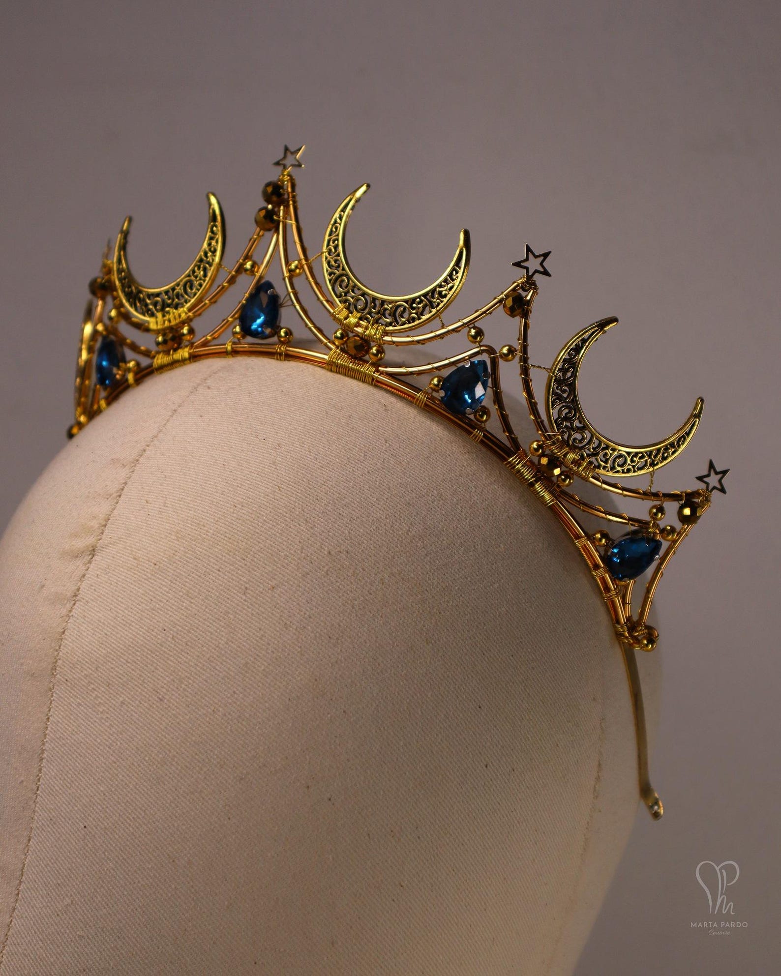 Fantasy Tiara MONA Customizable - Gold Moons & Stars, Teal/red/black ...