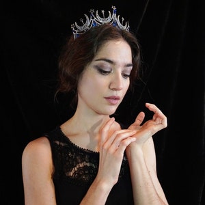 Fantasy Tiara MONA - Silver Moons and Stars, Royal Blue Rhinestones ...