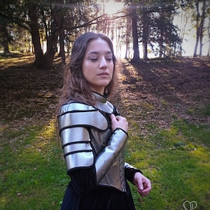 Shoulder Piece JOAN With Bracers - Silver Faux Leather Shoulder Armor ...