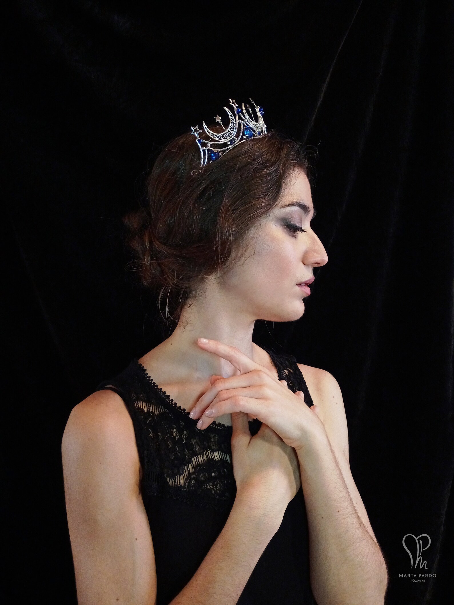 Fantasy Tiara MONA - Silver Moons and Stars, Royal Blue Crystals -moon ...