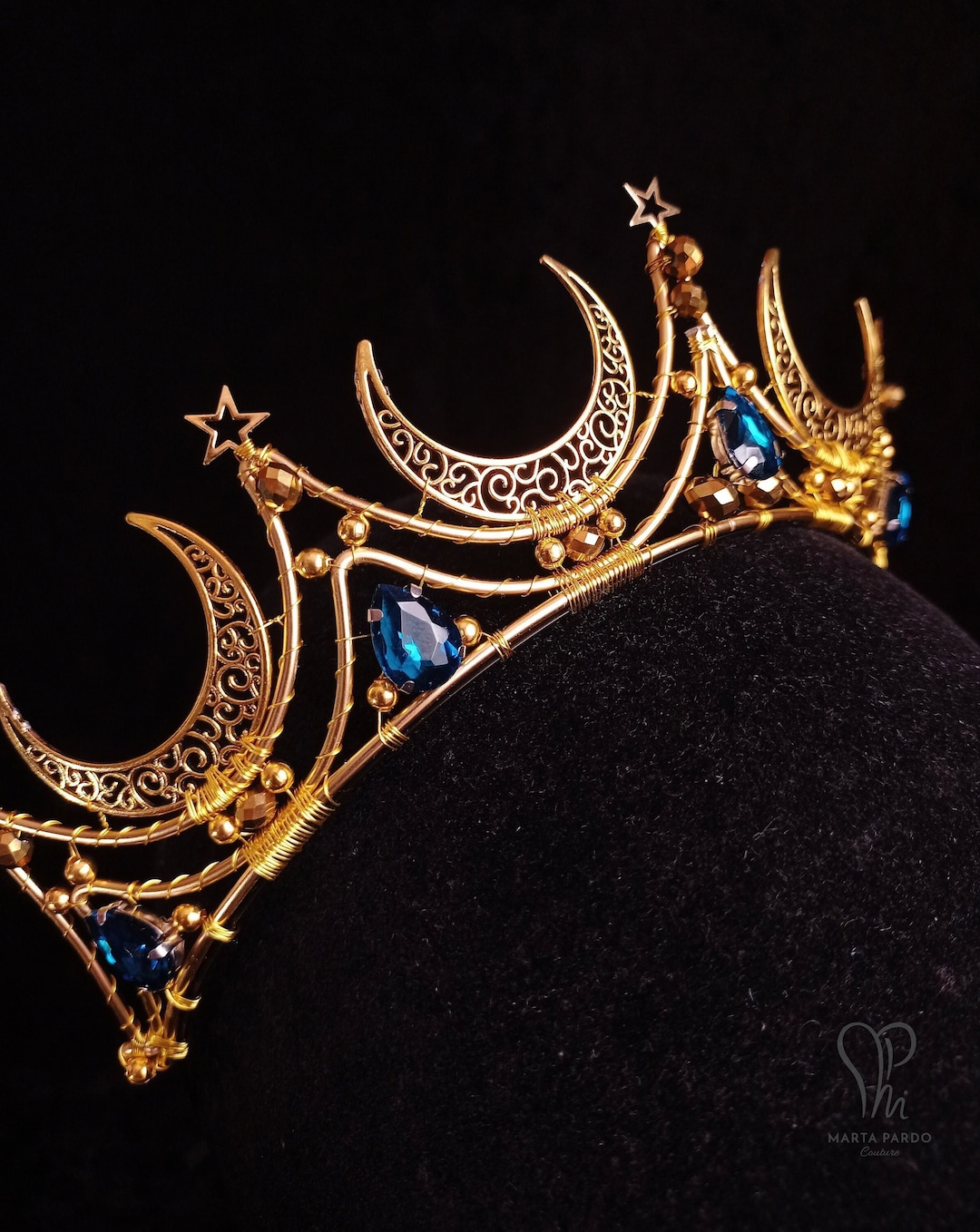 Fantasy Tiara MONA Customizable: Gold Moons and Stars, Teal/red/black ...