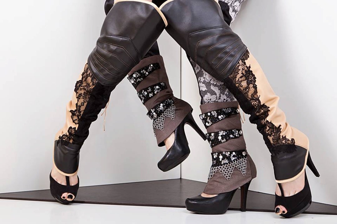 SALE Steampunk Spats Chainmail, Sequin Straps, Silver Buttons Side ...