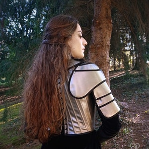 Shoulder Piece JOAN With Bracers - Silver Faux Leather Shoulder Armor ...