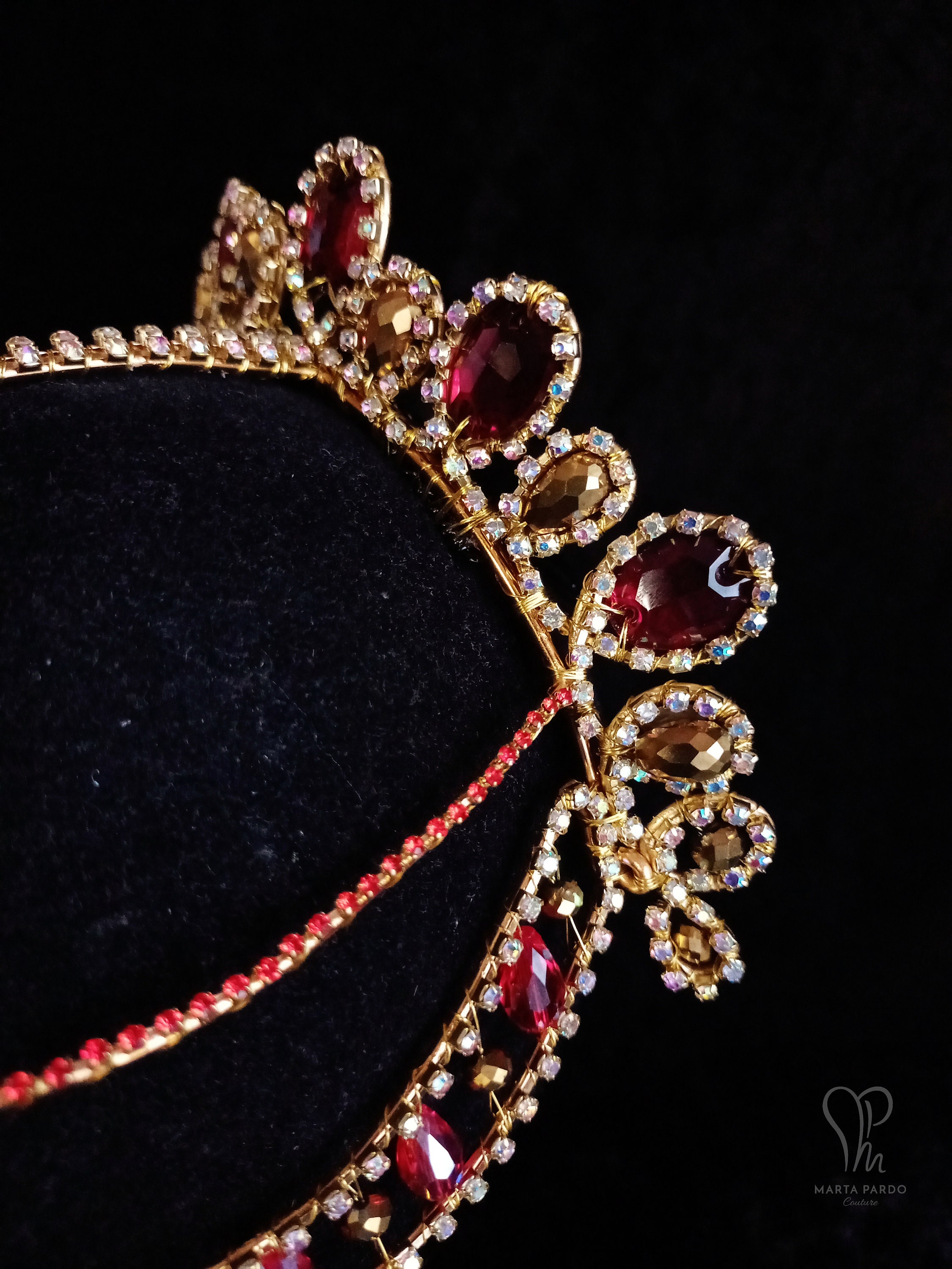Ballet Tiara LEYRE -gold Wires, Red Rhinestones, Crystal Chain - Nikiya ...