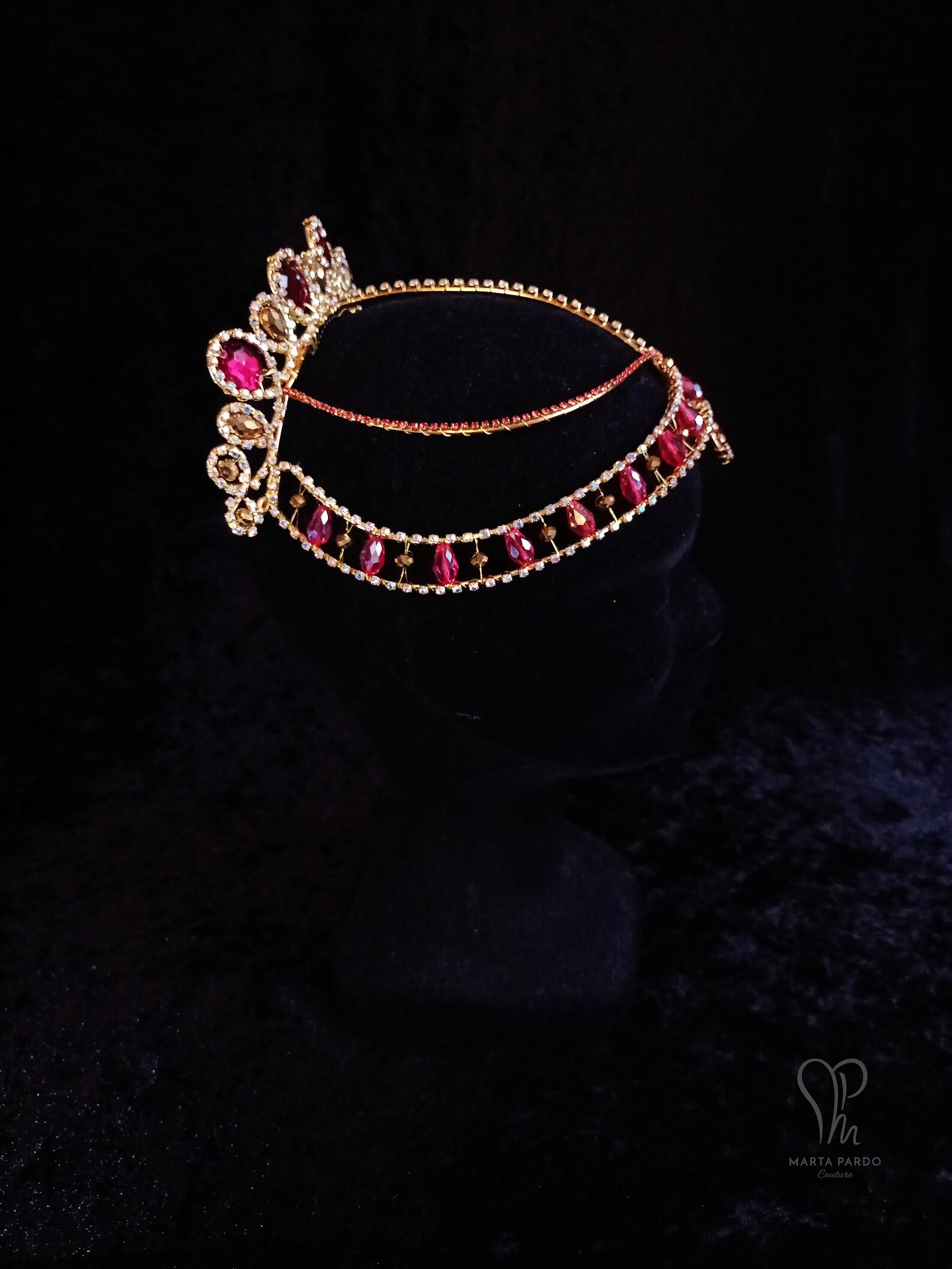 Ballet Tiara LEYRE -gold Wires, Red Rhinestones, Crystal Chain - Nikiya ...