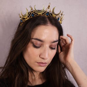 Fantasy Tiara MONA Customizable - Gold Moons & Stars, Teal/red/black ...