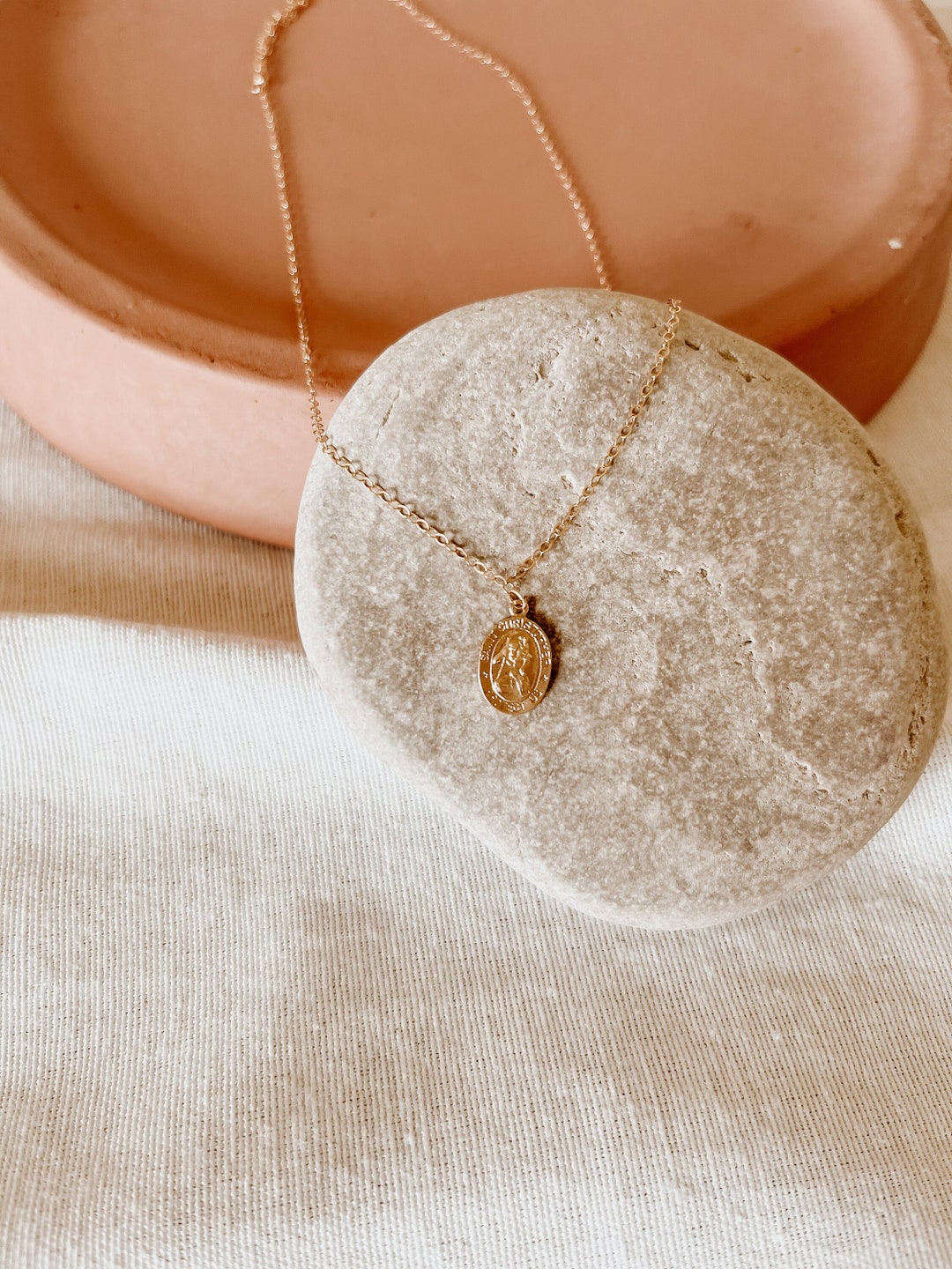 14k Gold St Christopher Coin Necklace | Christmas Gift for Her | 14k ...