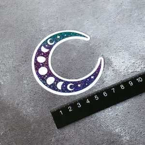 Moon Phase Crescent Holographic Laptop Sticker, White Vinyl Sticker ...