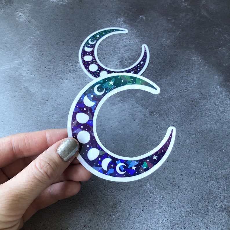 Moon Crescent Vinyl Sticker Holographic Sticker White Vinyl - Etsy