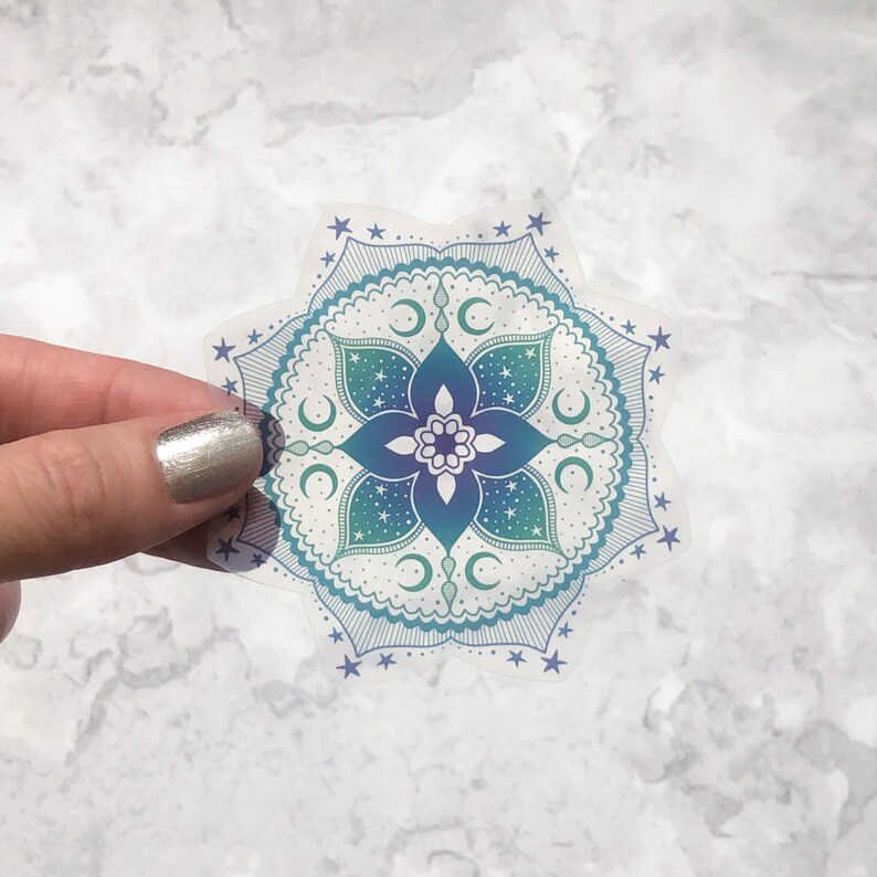 Green Mandala Vinyl Sticker, Celestial Mandala Clear Sticker, Ombre ...