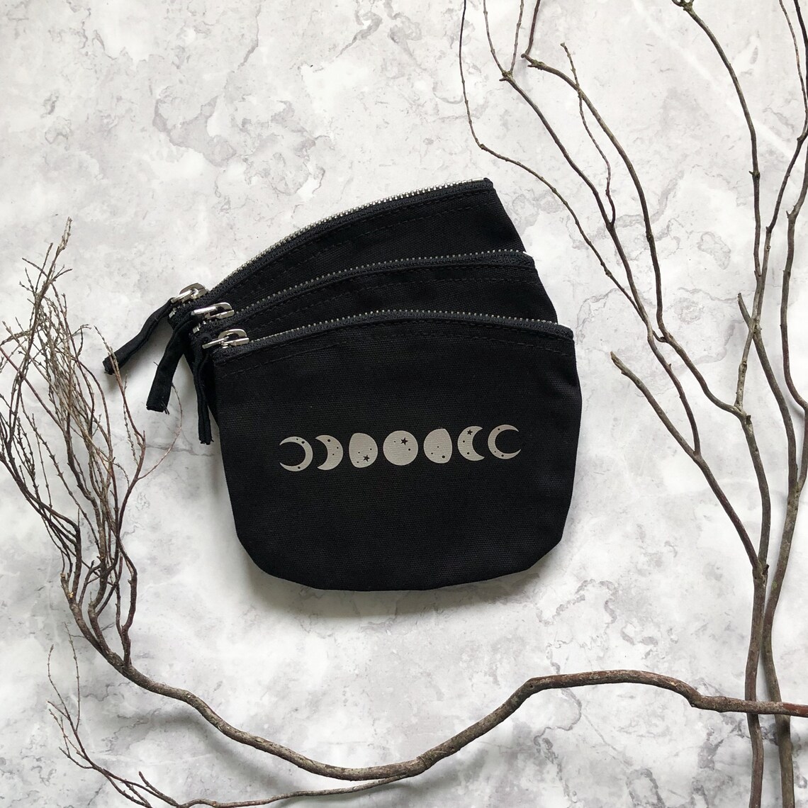 Lilac Moon Phases Zip Pouch Black Zip Bag With Purple Moons - Etsy