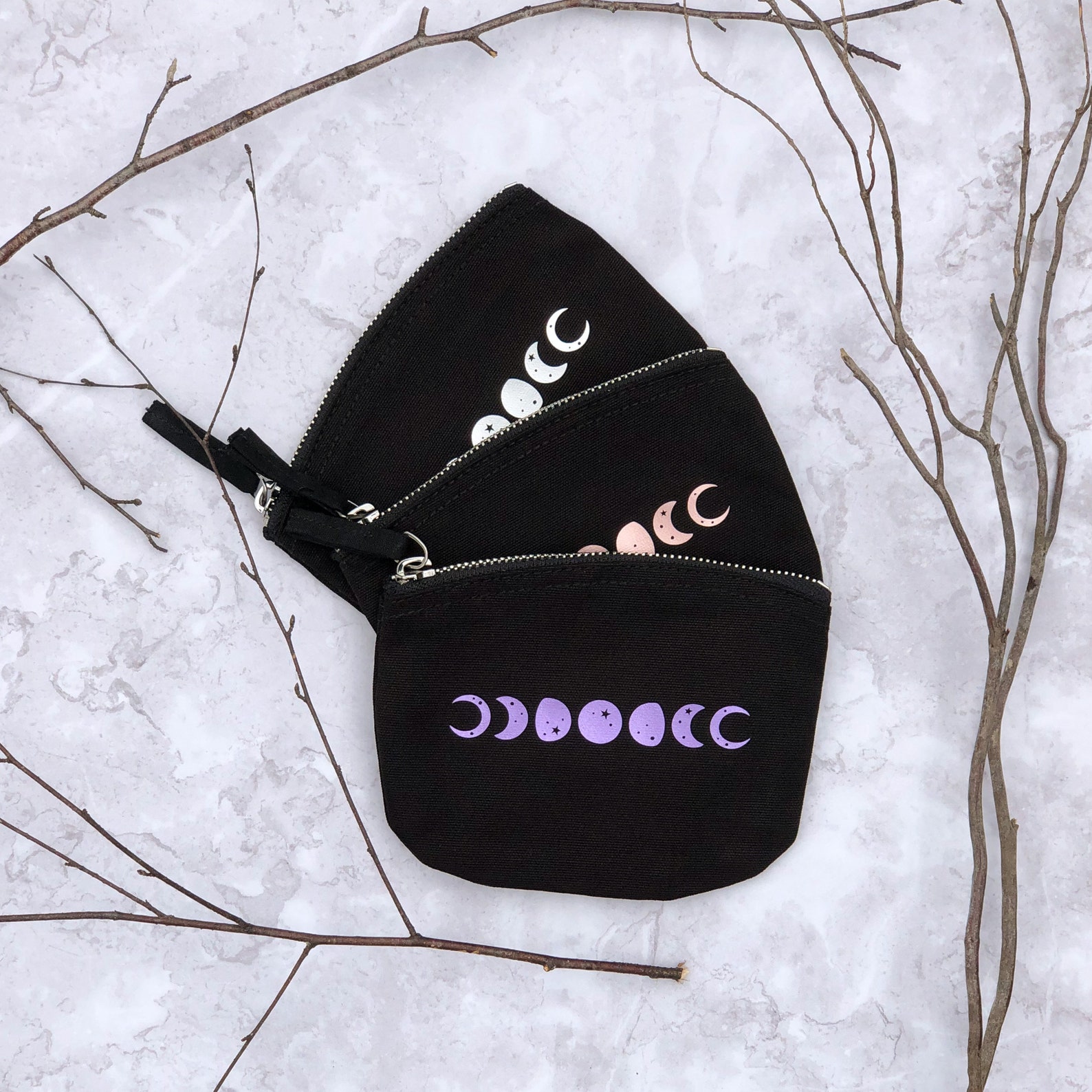 Lilac Moon Phases Zip Pouch Black Zip Bag With Purple Moons - Etsy