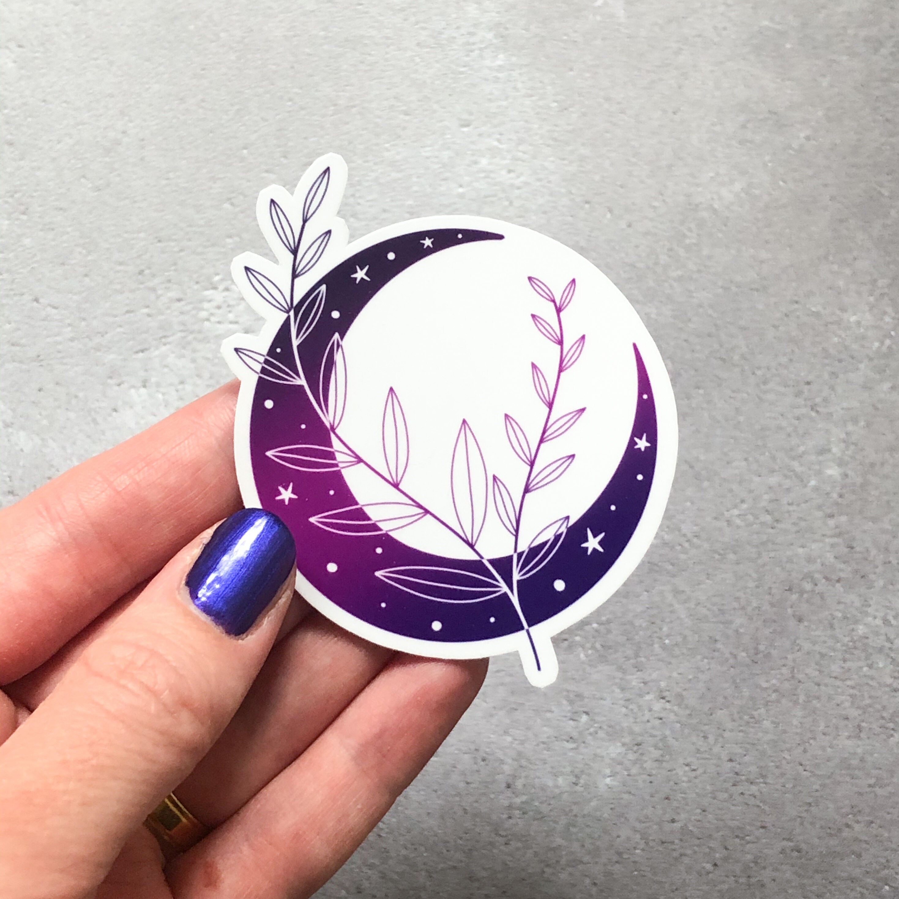 Holographic Moon and Plant Sticker, Clear Sticker, Glossy Vinyl Sticker ...