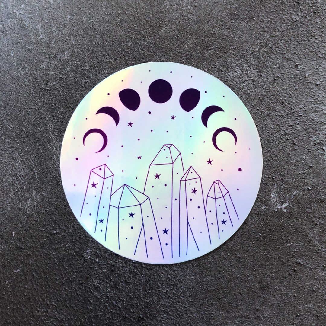 Holographic Crystals and Moons Vinyl Sticker, Rainbow Crystal Sticker ...