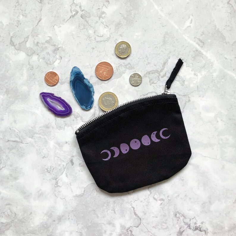 Lilac Moon Phases Zip Pouch Black Zip Bag With Purple Moons - Etsy