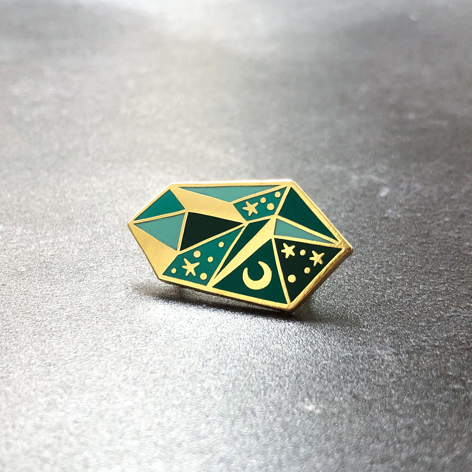 Celestial Crystal Enamel Pin Badge in Green and Gold Green - Etsy