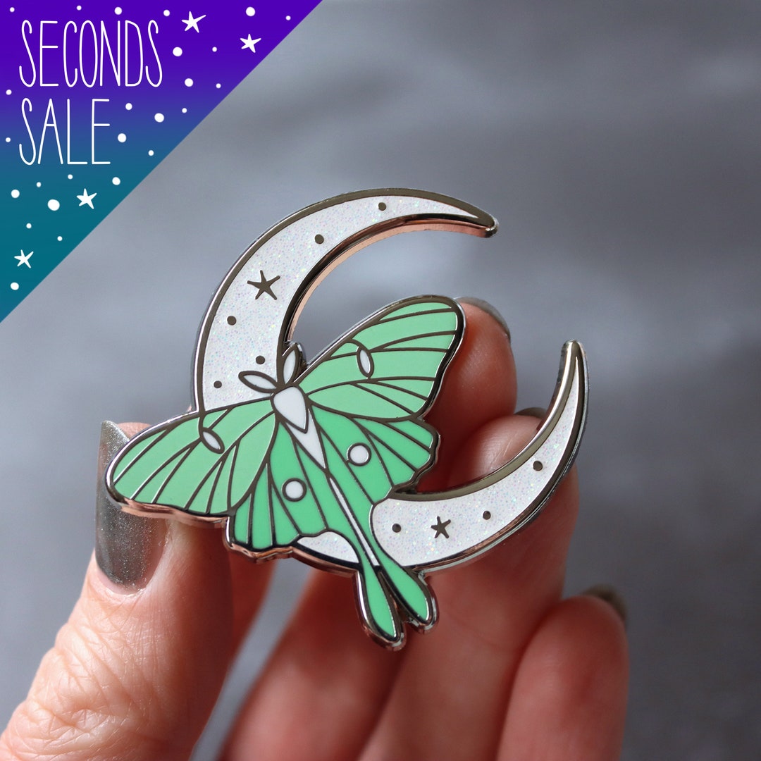 SECONDS SALE Moth Moon Enamel Pin, Luna Moth Pin Badge, Glitter Moon ...