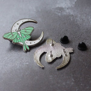 SECONDS SALE Moth Moon Enamel Pin, Luna Moth Pin Badge, Glitter Moon ...