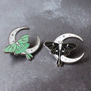 Moth Moon Enamel Pin, Luna Moth Pin Badge, Glitter Moon Badge ...
