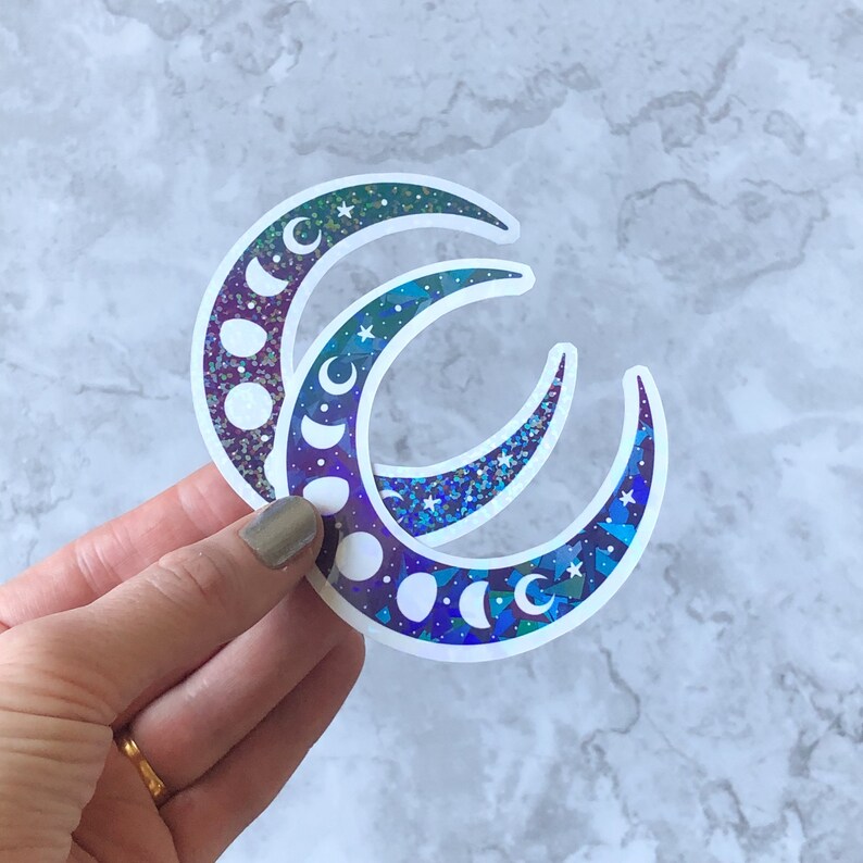 Moon Crescent Vinyl Sticker Holographic Sticker White Vinyl - Etsy