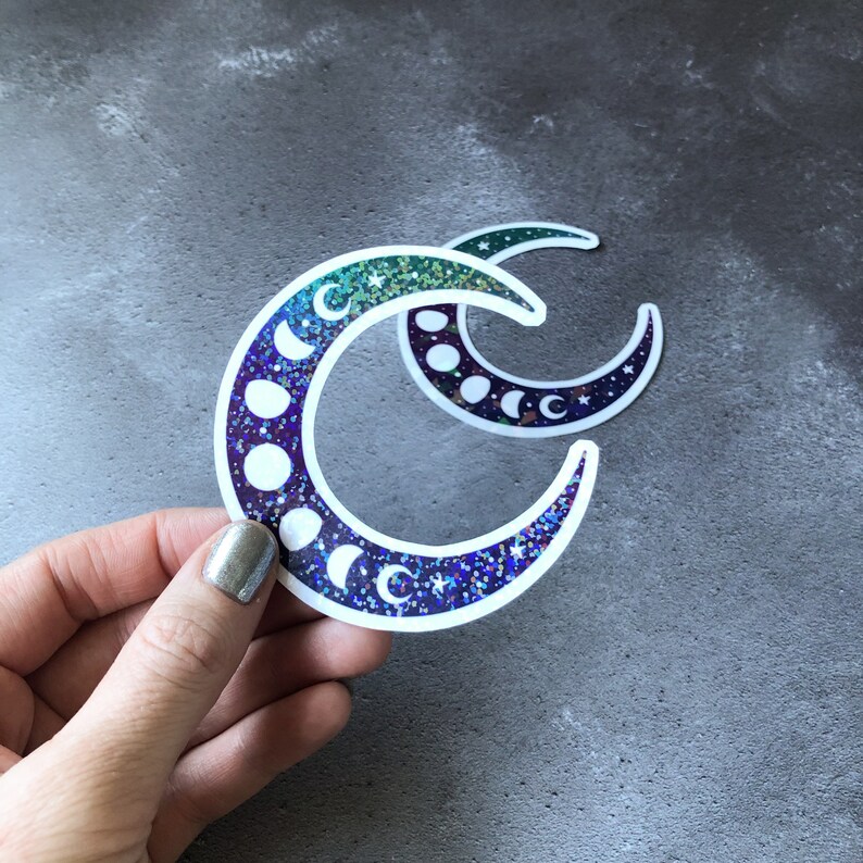 Moon Crescent Vinyl Sticker Holographic Sticker White Vinyl - Etsy