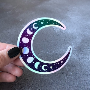 Moon Phase Crescent Laptop Sticker, Large Holographic Vinyl Sticker ...