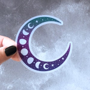Moon Phase Crescent Laptop Sticker, Large Holographic Vinyl Sticker ...